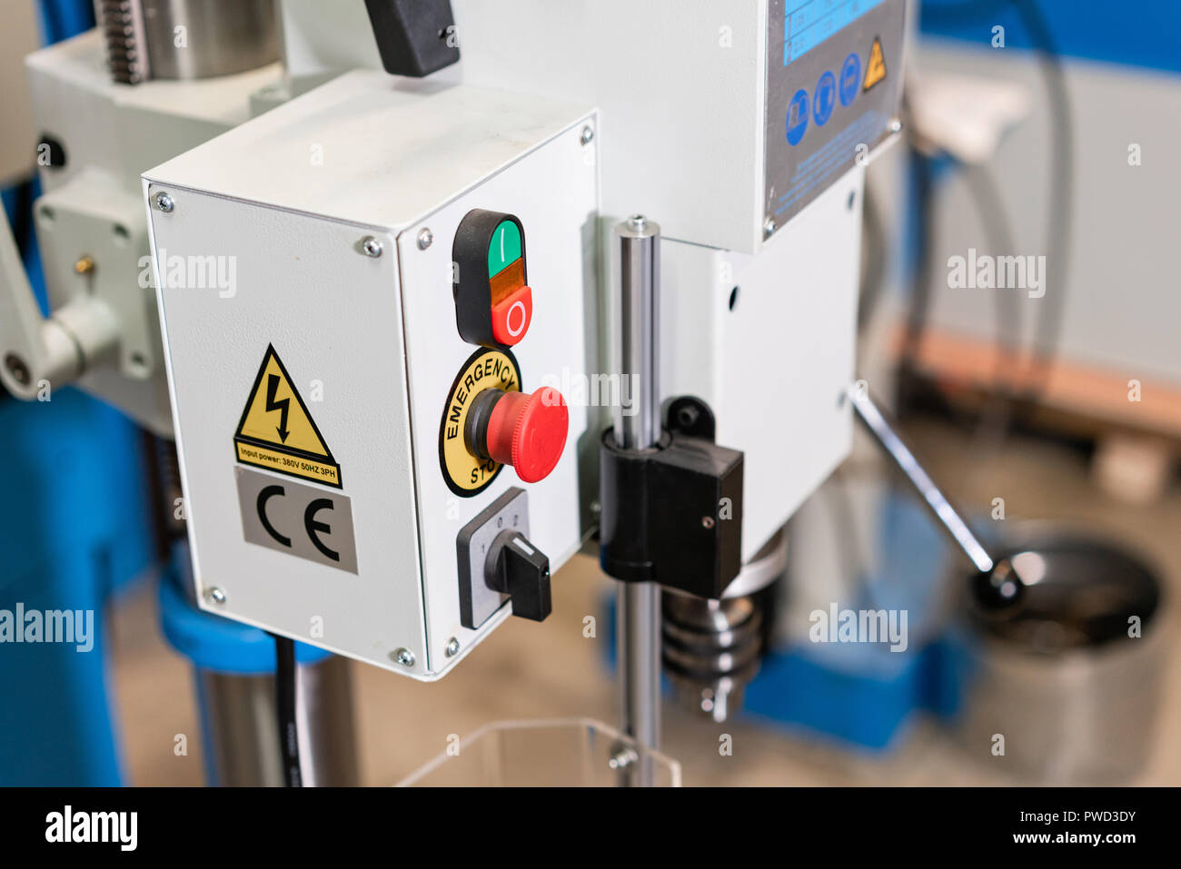 Control panel, large buttons, Emergency stop. New Industrial Iron drill ...