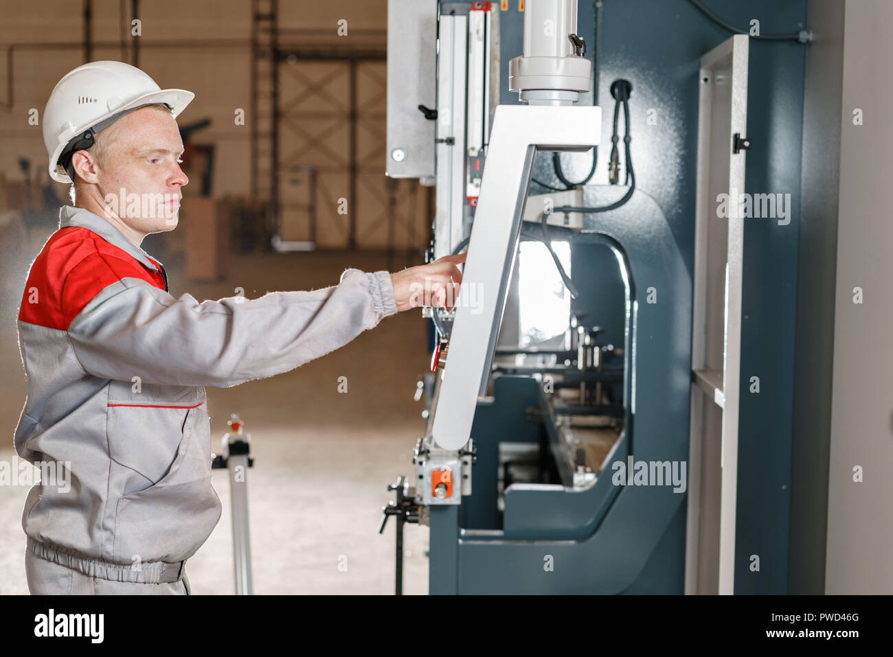 control computer display of Machine. Manufacture workers adjusts the ...