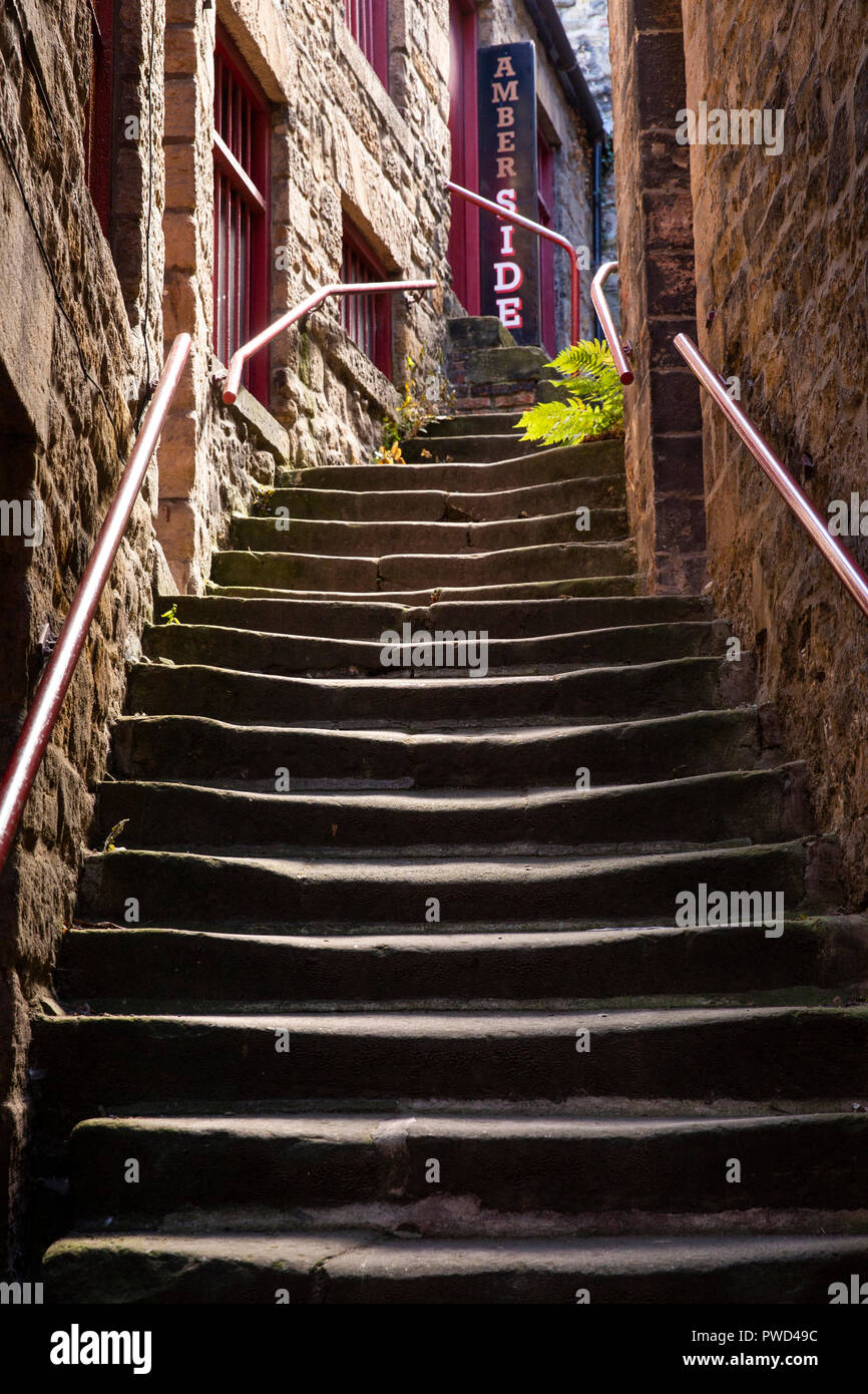 UK, England, Tyneside, Newcastle upon Tyne, Side, worn old stone steps ...