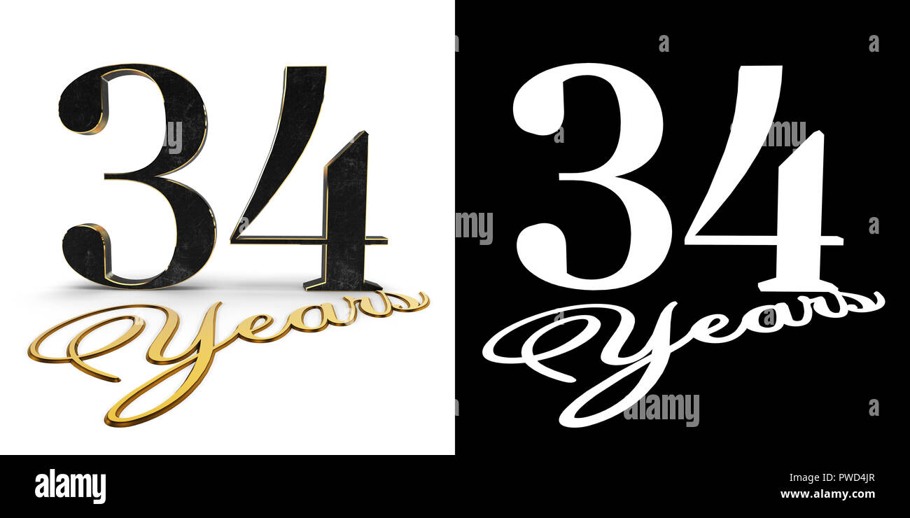 Golden number thirty four (number 34) and the inscription years with ...