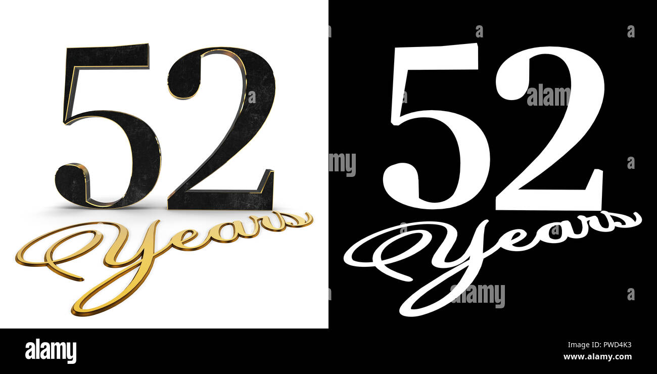 Golden number fifty two (number 52) and the inscription years with drop ...