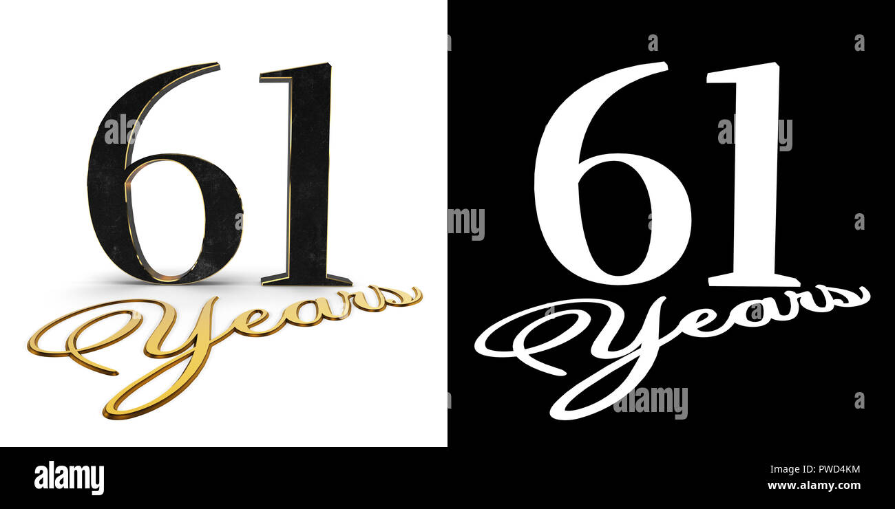 Golden number sixty one (number 61) and the inscription years with drop ...