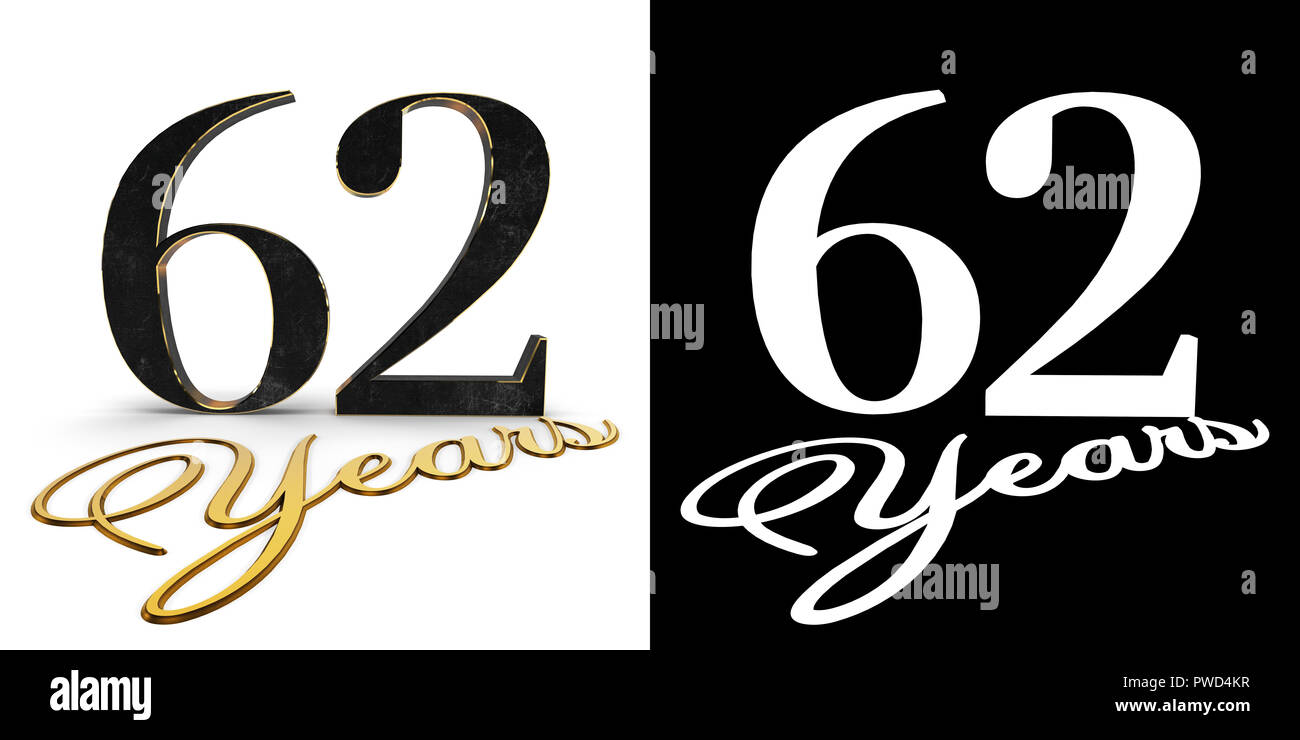 Golden number sixty two (number 62) and the inscription years with drop ...