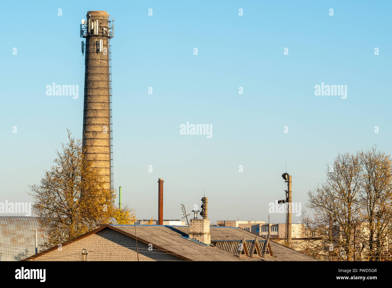 Chimney tower structure at heating plant building hi-res stock ...
