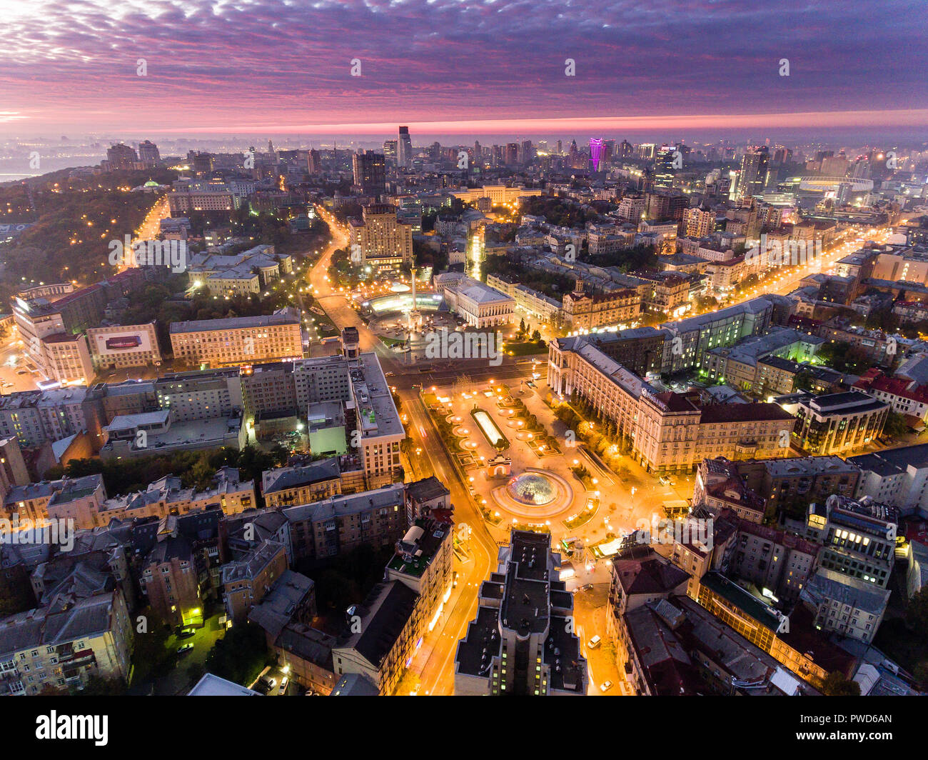 Independence Square. Ukraine. Aerial view of the Independence Monument ...