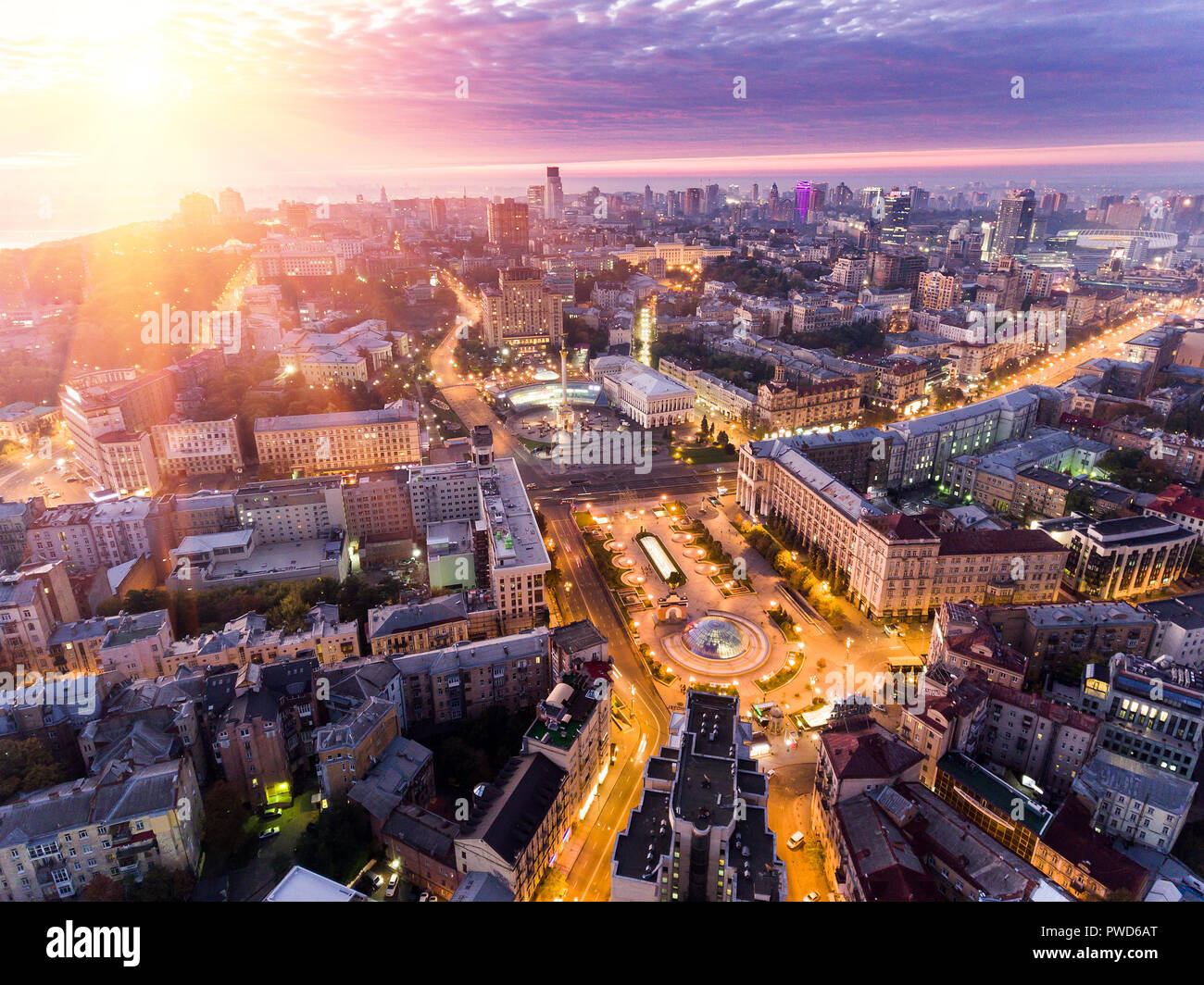 Independence Square. Ukraine. Aerial view of the Independence Monument ...