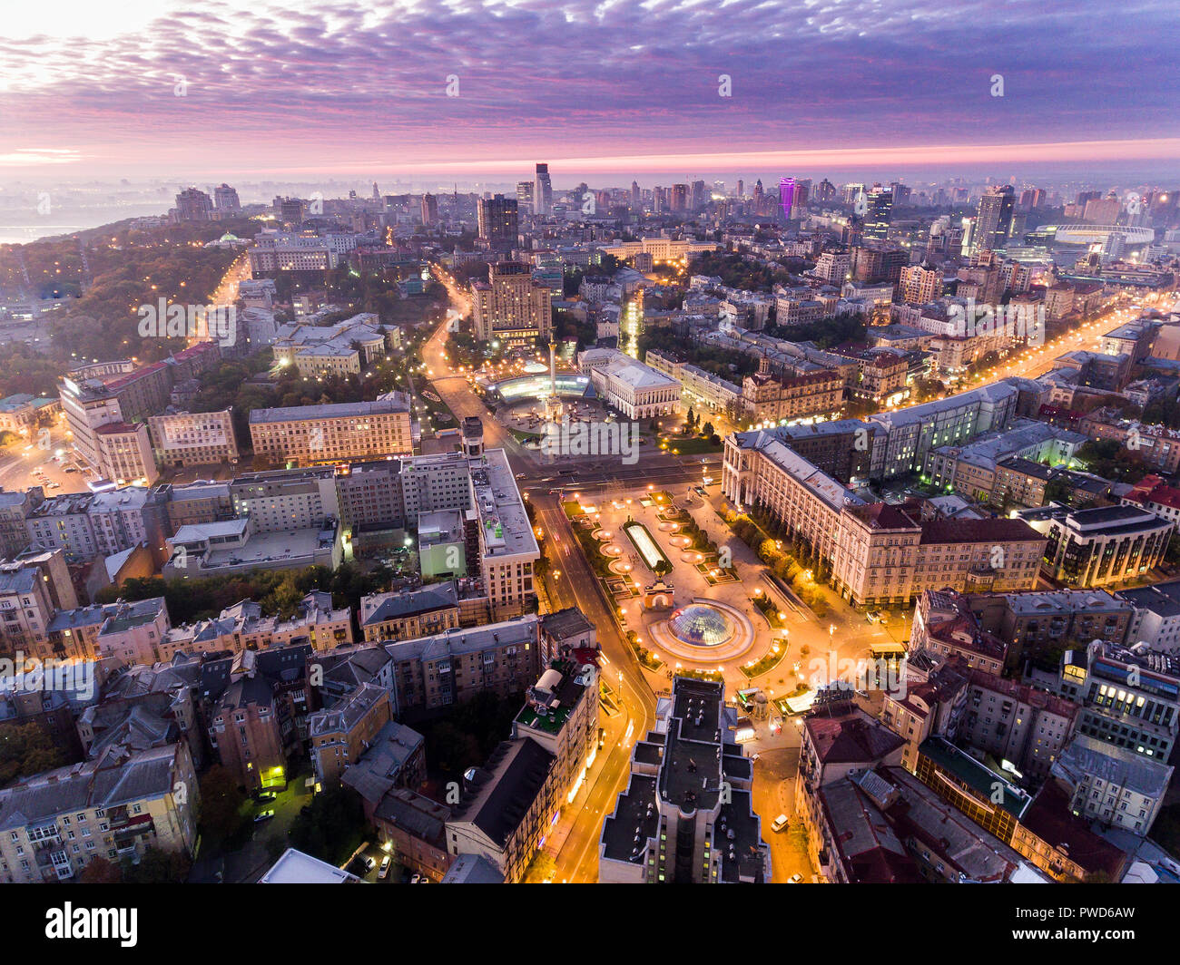 Independence Square. Ukraine. Aerial view of the Independence Monument ...