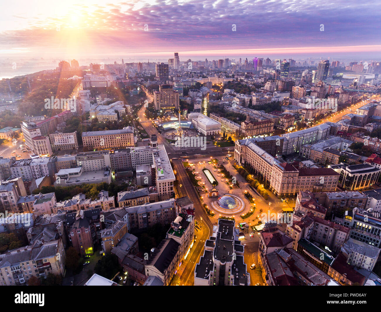 Independence Square. Ukraine. Aerial view of the Independence Monument ...