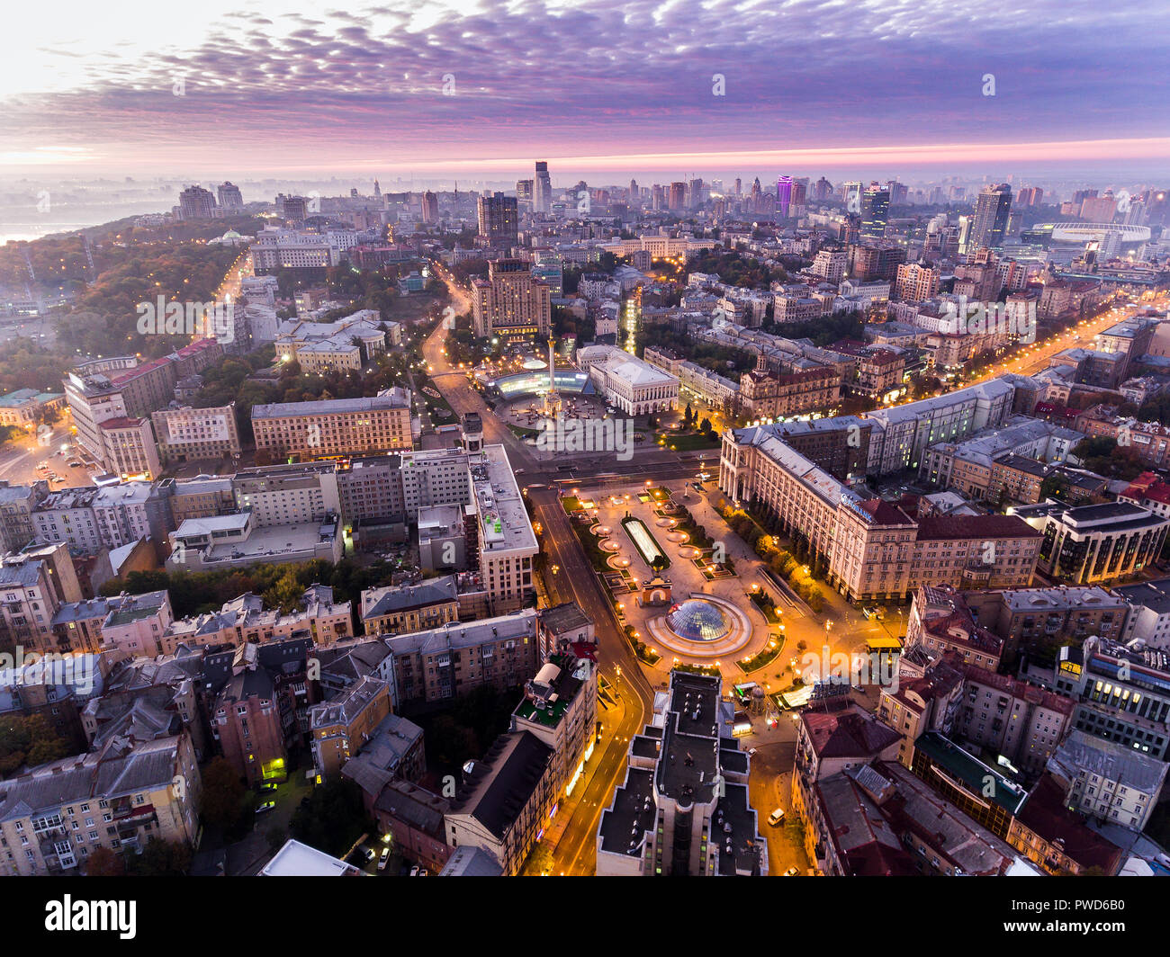 Independence Square. Ukraine. Aerial view of the Independence Monument ...