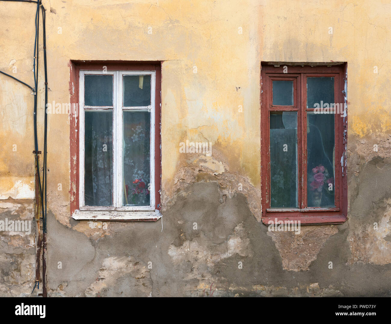 Two old house Windows and a wall Stock Photo - Alamy