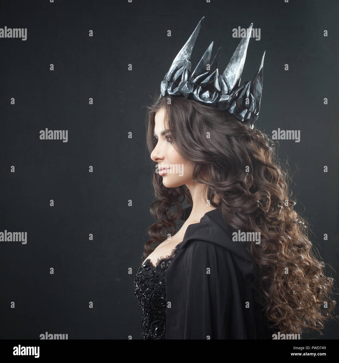 Portrait of a Gothic Princess. Beautiful young brunette woman in metal ...