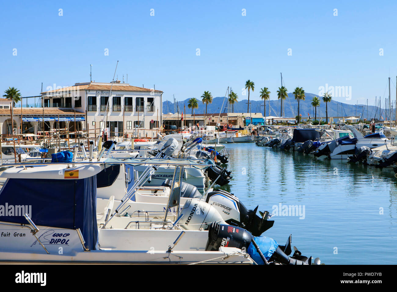 PORT DE POLLENCA, MAJORCA, SPAIN - September28th, 2018: Boats dock in ...