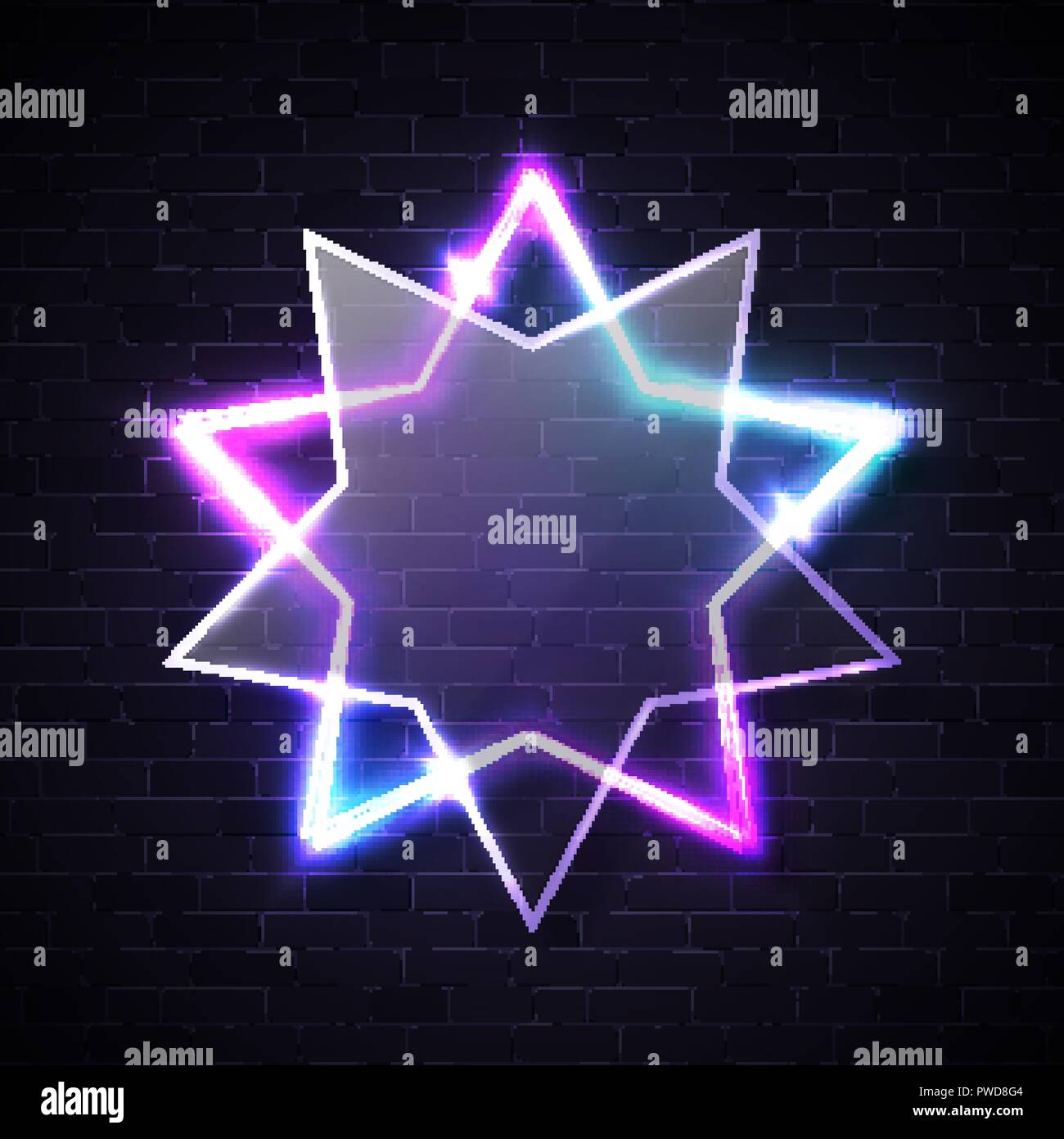 Stars background on texture brick wall. Glowing street signboard design ...
