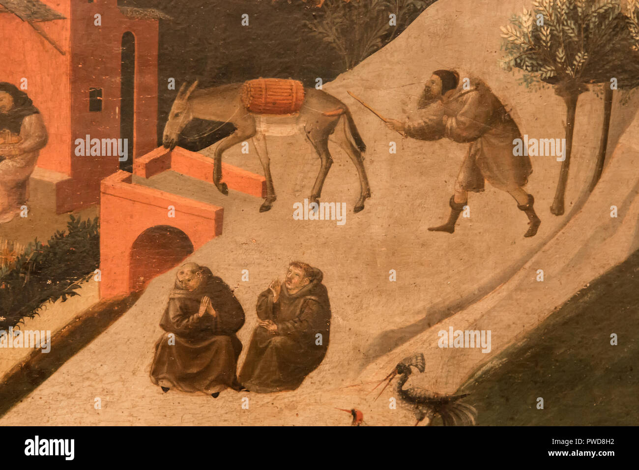 A closeup of part of Thebaid by Beato Angelico of some monks praying ...