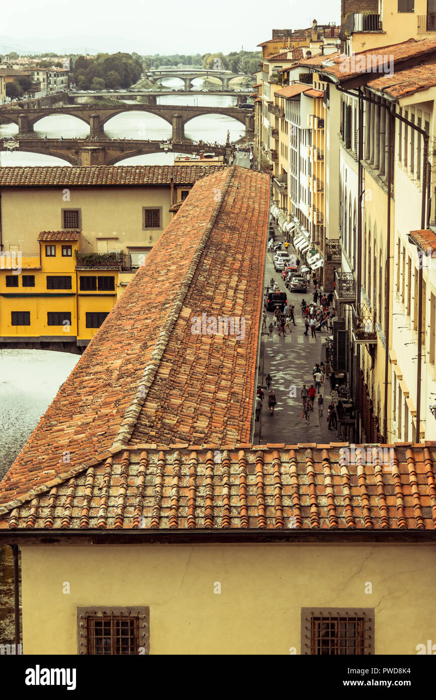 Ponte Vecchio from a window inside the Uffizi Gallery, Florence, Italy ...