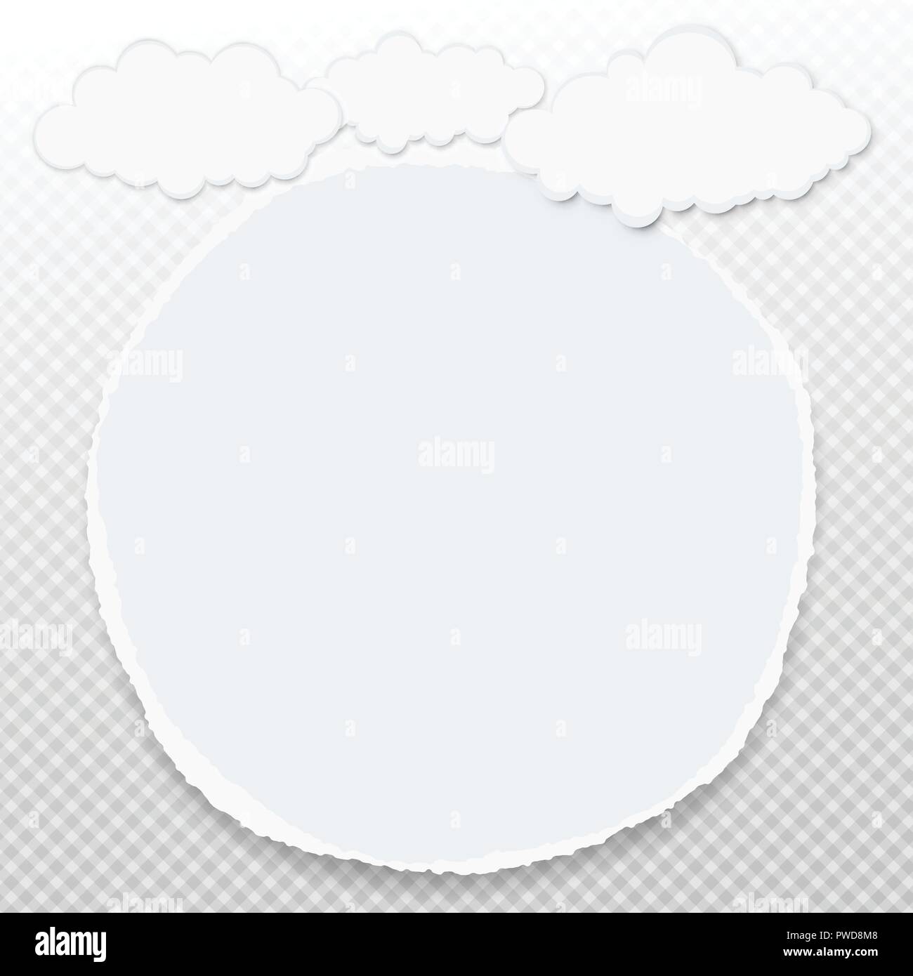 Light blue round ripped paper with clouds for text or message on ...