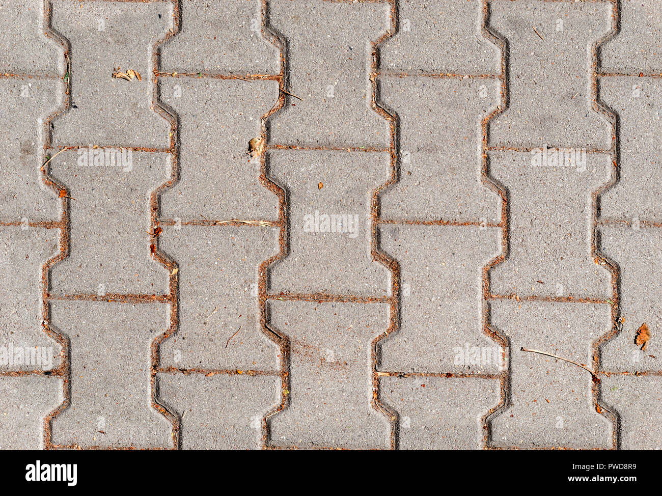 Colorful grey double T paving flooring with parts of brown wood leaf ...