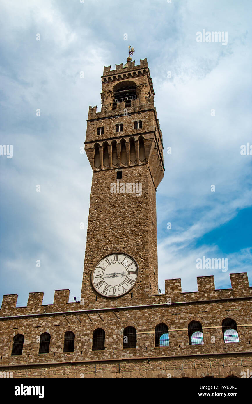 The medieval tower of Palazzo Vecchio is iconic in Florence, Italy ...