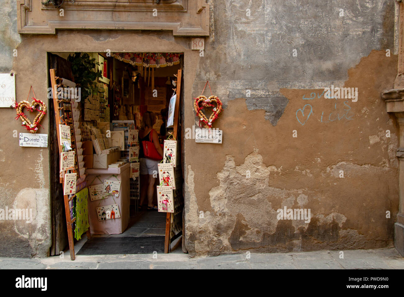 A little gift shop shows its handmade wares on a side street in ...