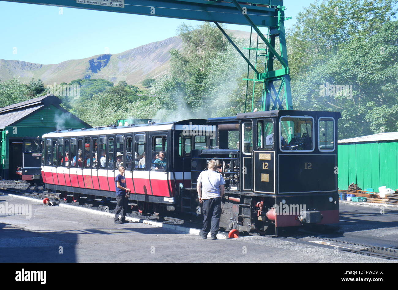Diesel locomotive number 12, George, narrow-gauge Snowdon Mountain Railway at Llanberis Station ...