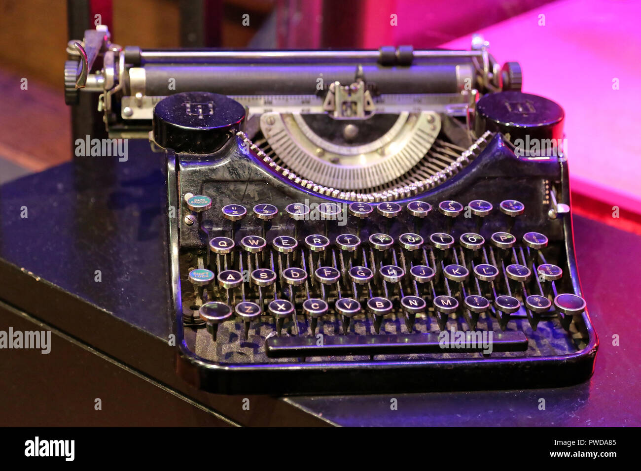 Portable Vintage Used Black Typewriter Machine Stock Photo - Alamy