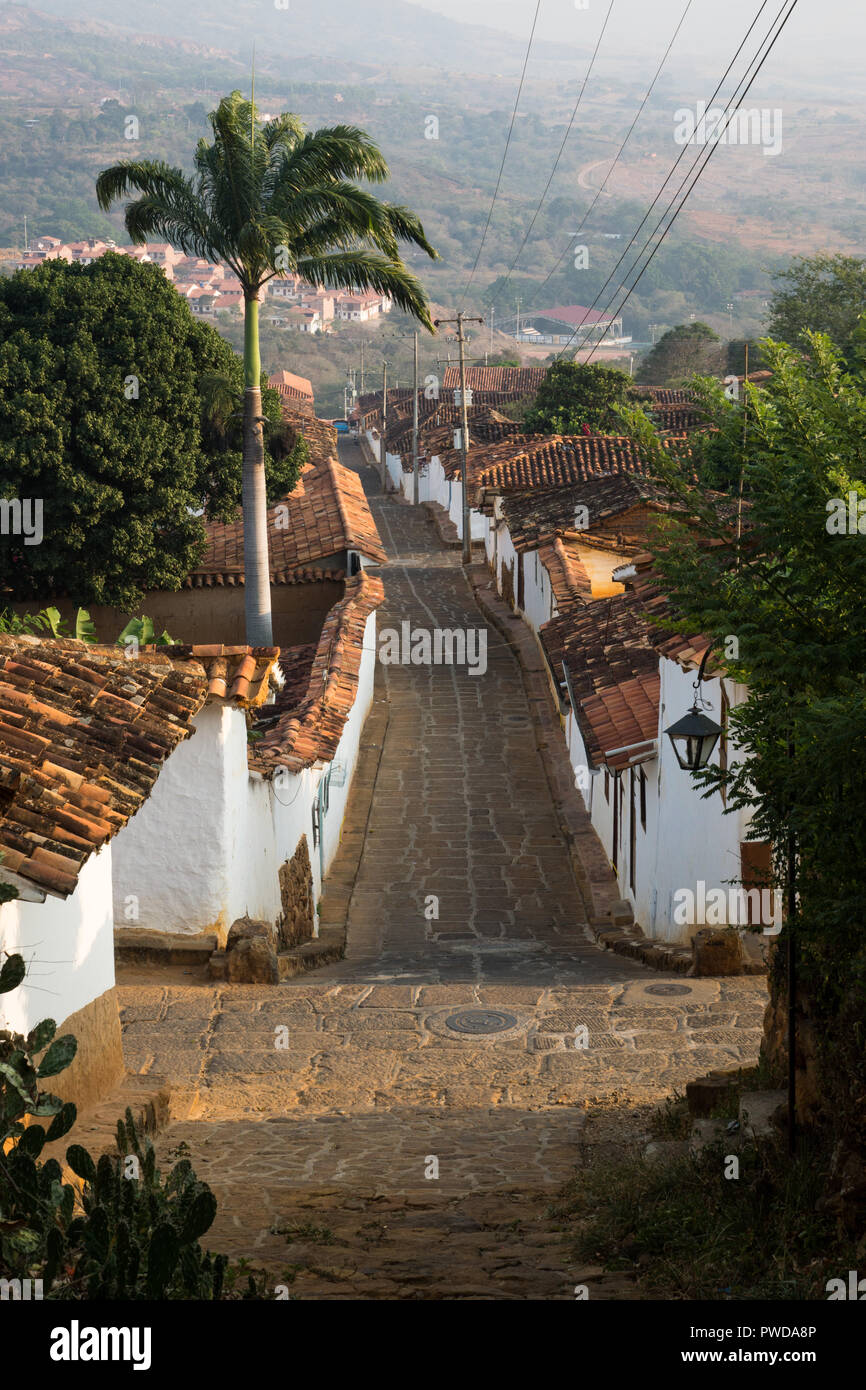 Streets of the colonial city of Barichara Stock Photo - Alamy