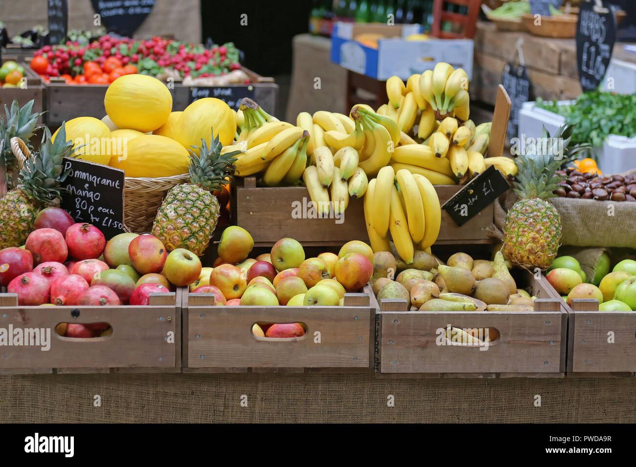 Big Selection of Fresh Fruits at Farmers Market Stall Stock Photo - Alamy