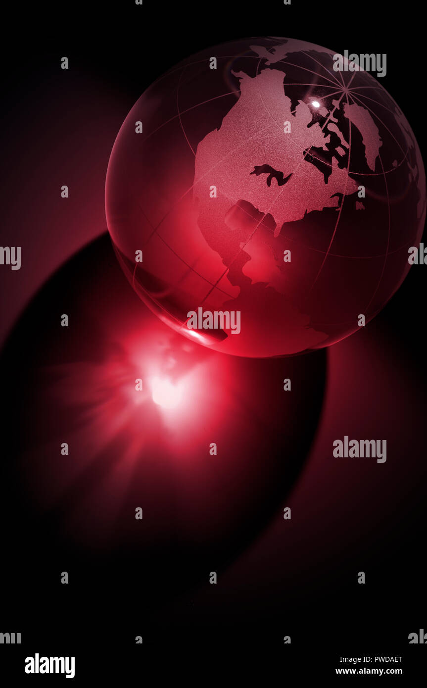 Red Glass Globe World North America Projecting Continent on Background ...