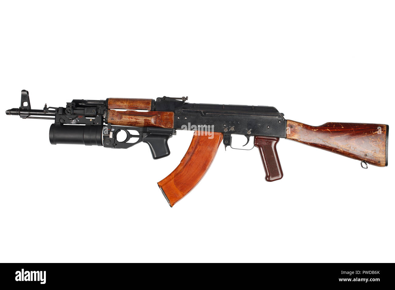 AK 47 with underbarrel grenade launcher isolated on white Stock Photo ...