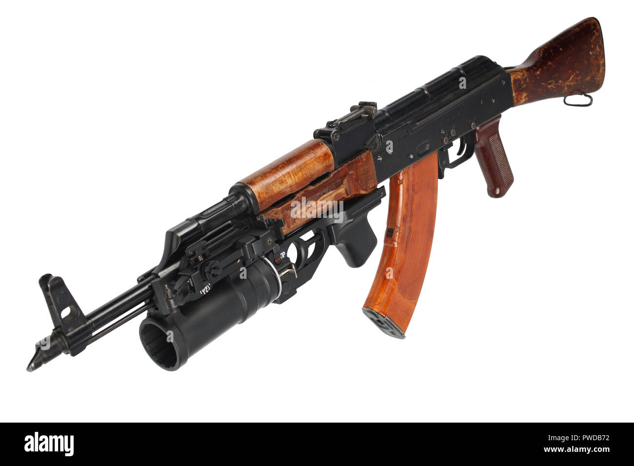 AK 47 with underbarrel grenade launcher isolated on white Stock Photo ...