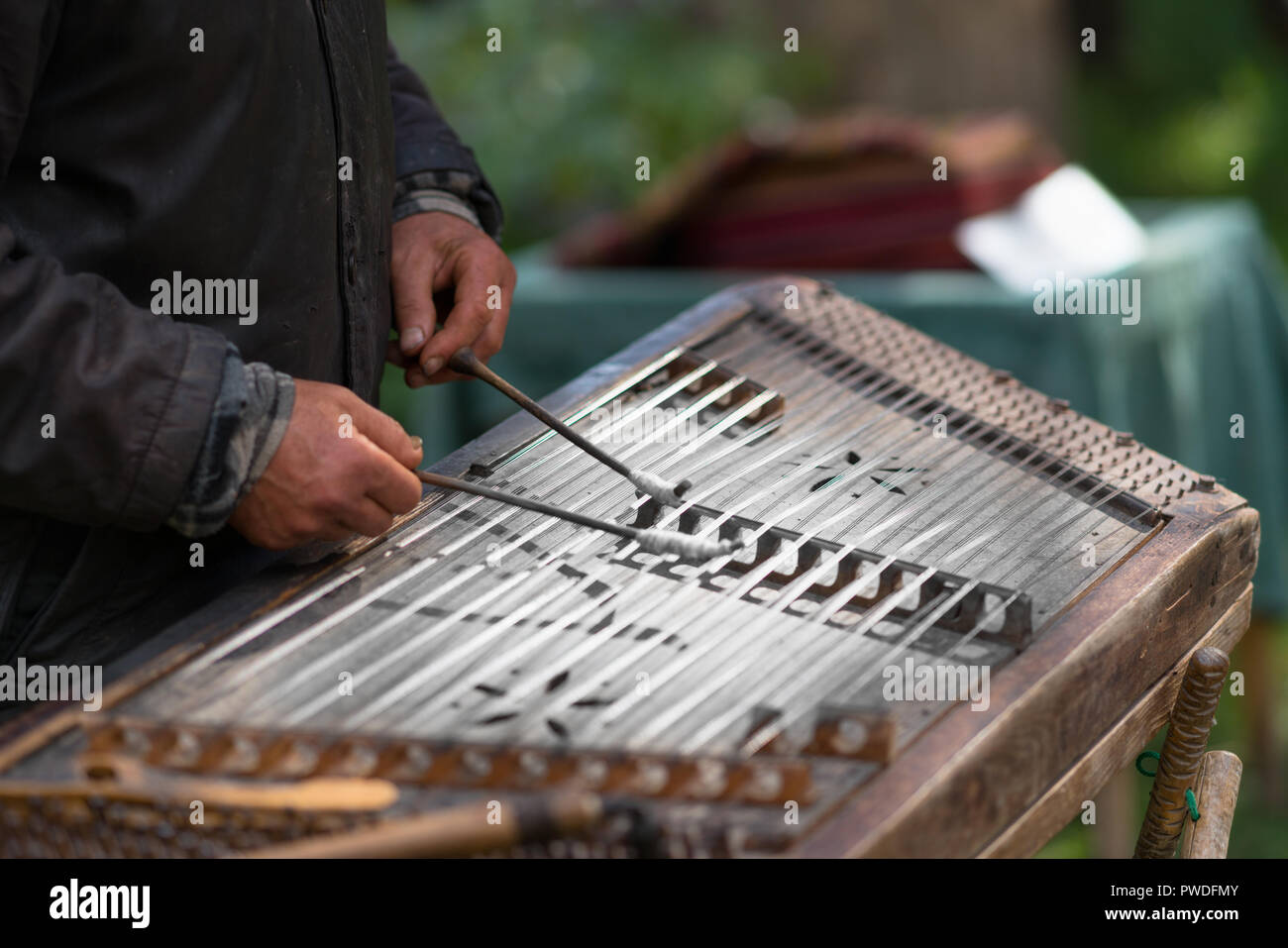 Musician playing traditional hammered dulcimer with mallets Stock Photo ...