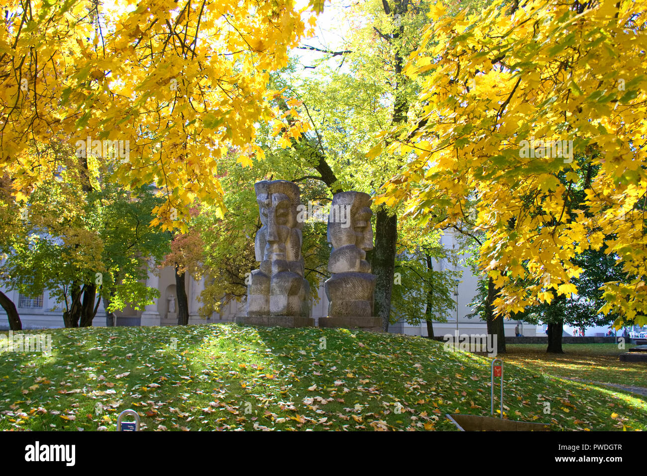 Tribal statues representing indigenous peoples in a public park in ...