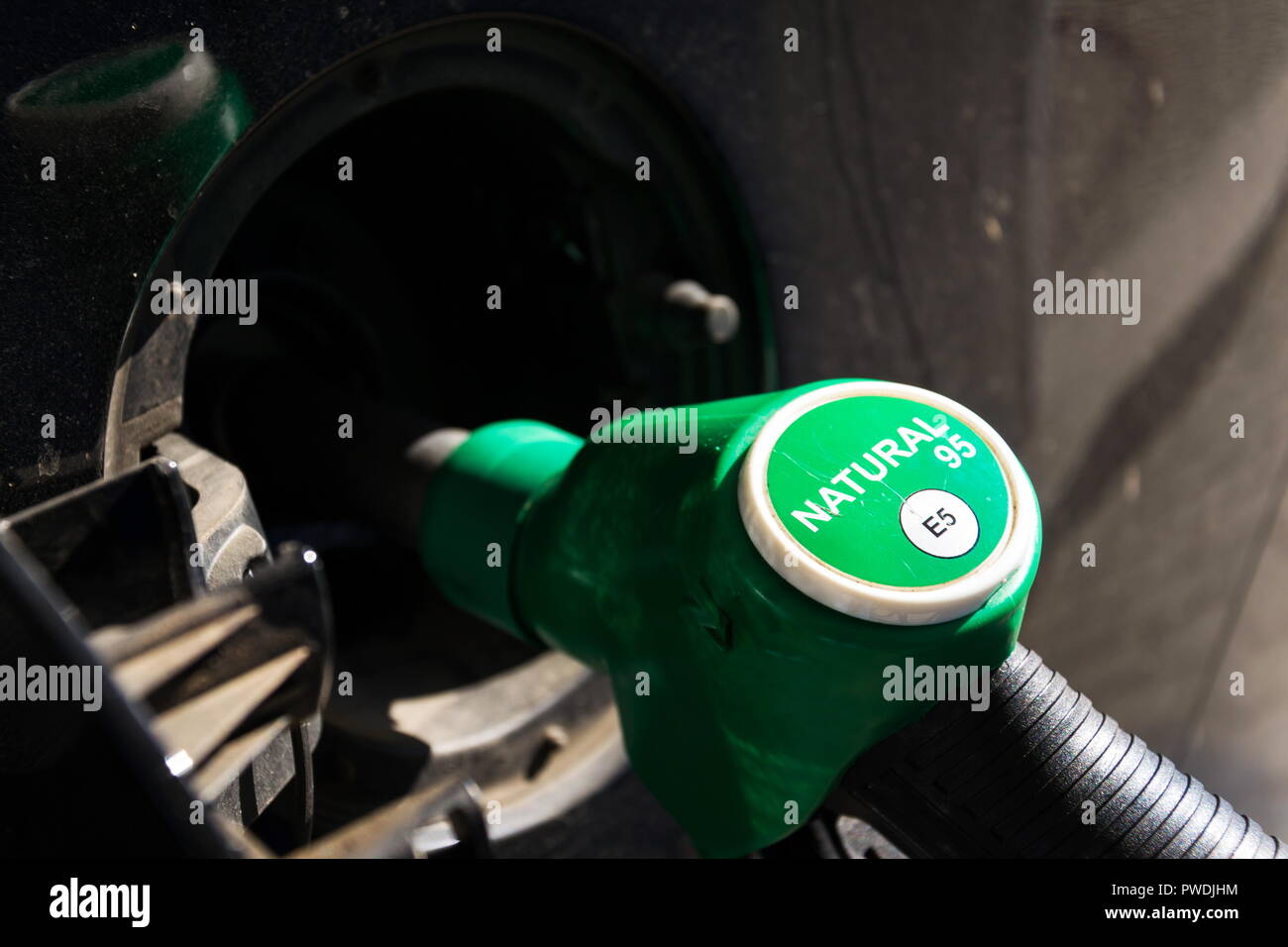 Fuel nozzle with new EU labeling circle gasoline type E5 filling car ...