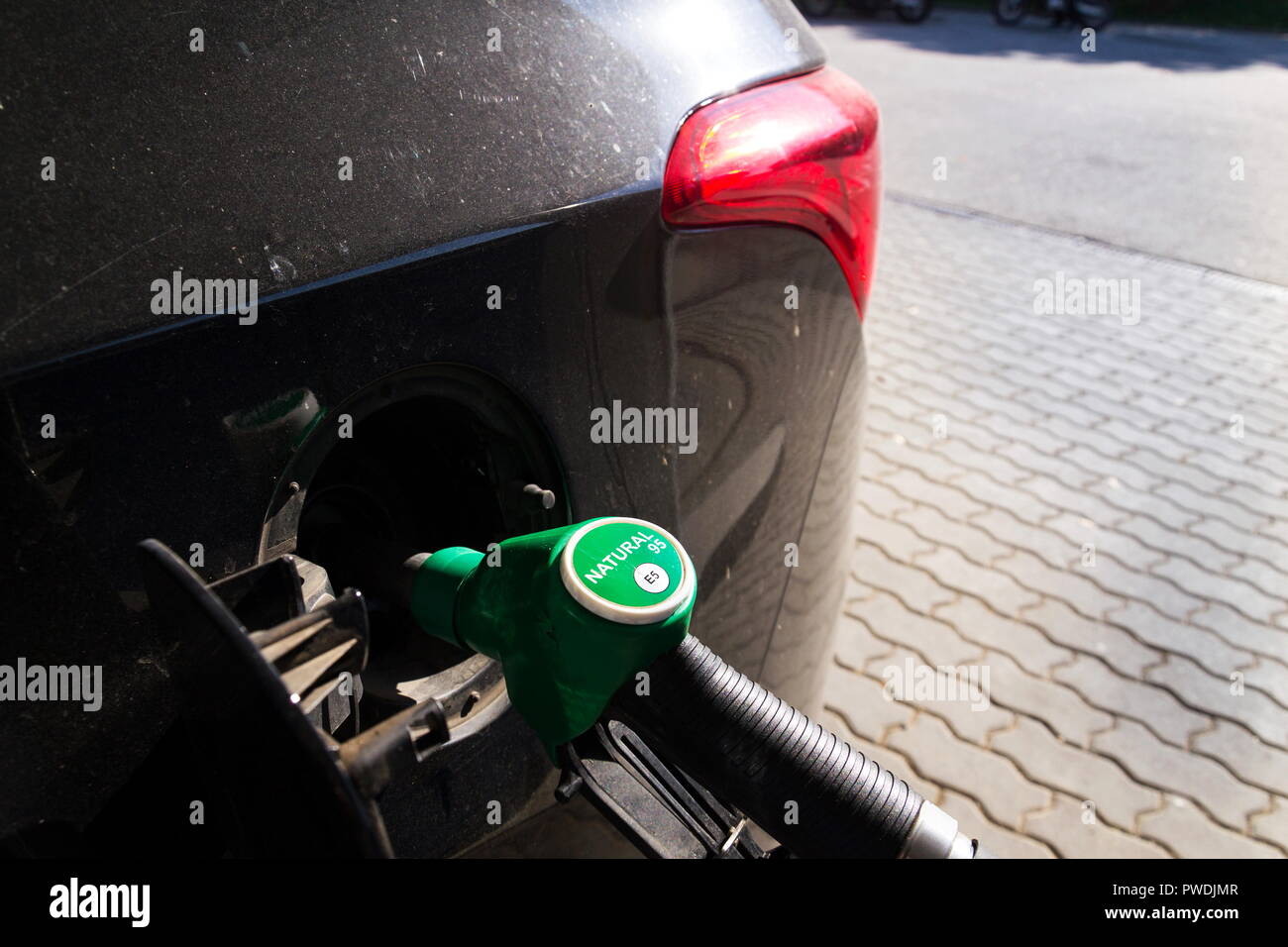 Fuel nozzle with new EU labeling circle gasoline type E5 filling car ...
