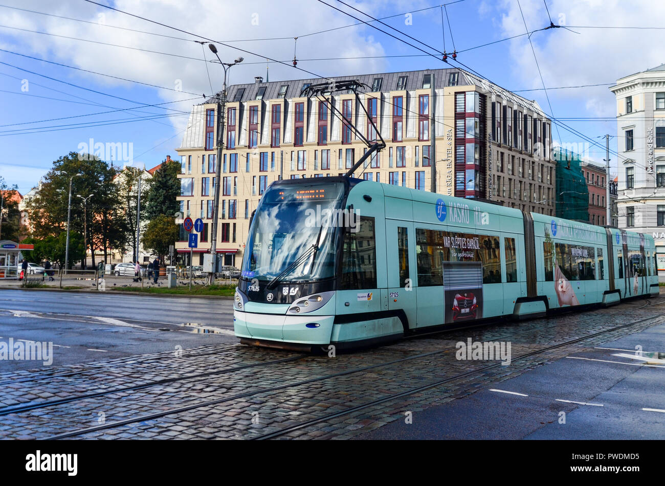 Tramway in the pedestrian old town of Riga, Latvia Stock Photo - Alamy