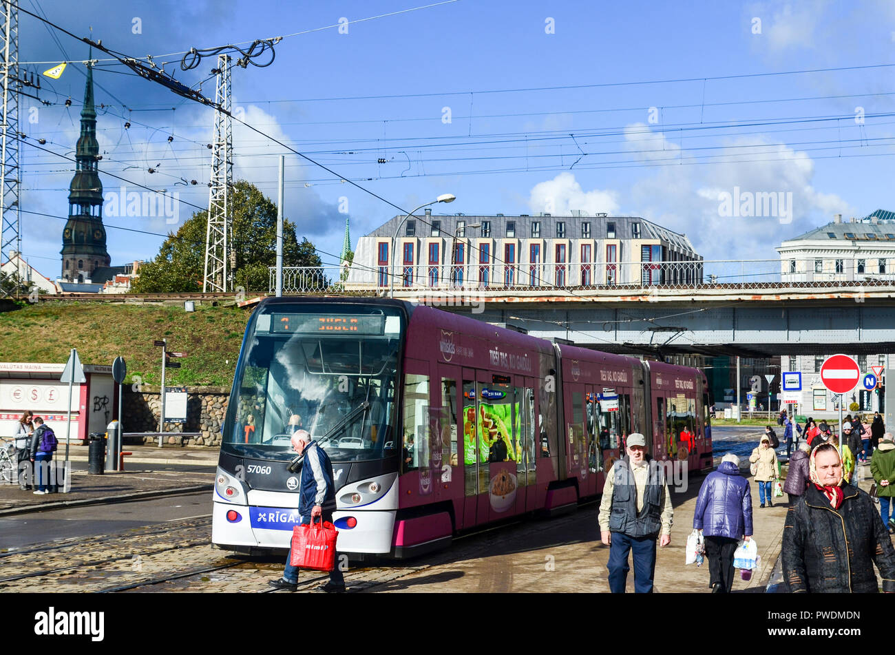 Tramway in the pedestrian old town of Riga, Latvia Stock Photo - Alamy