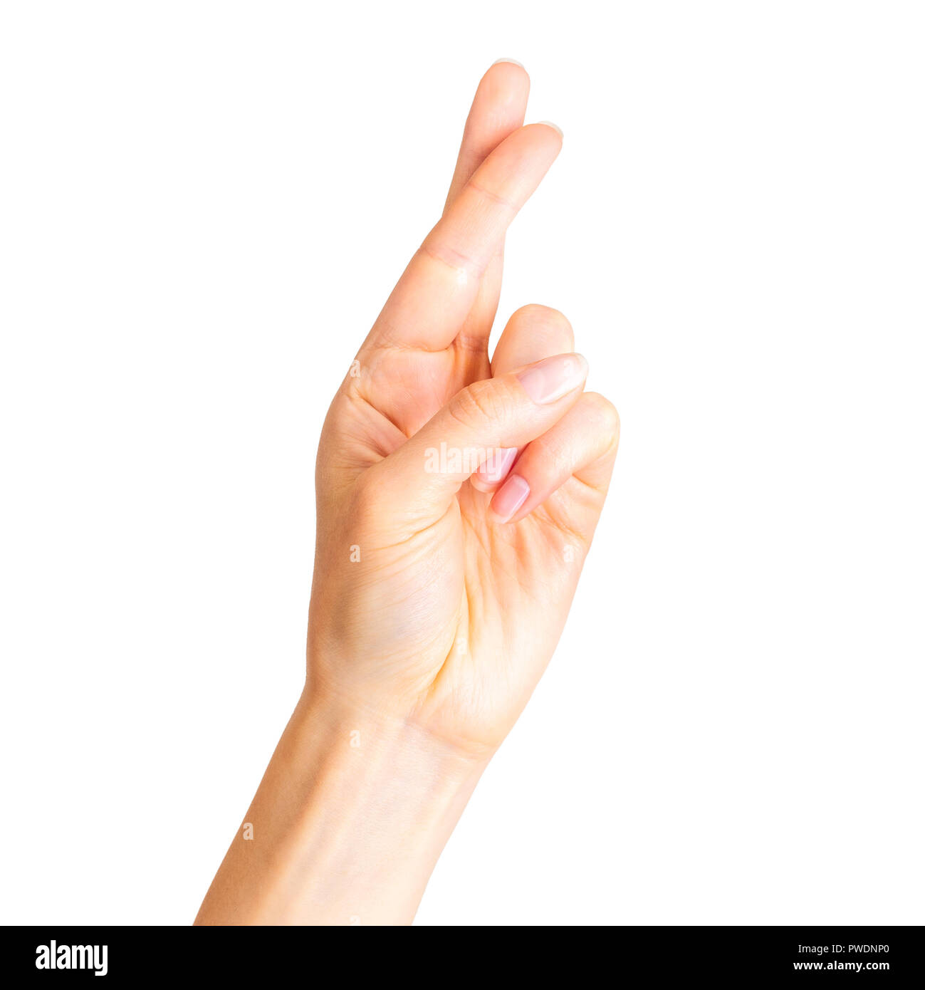 Woman hand with crossed fingers for good luck symbol, gesture of lying ...