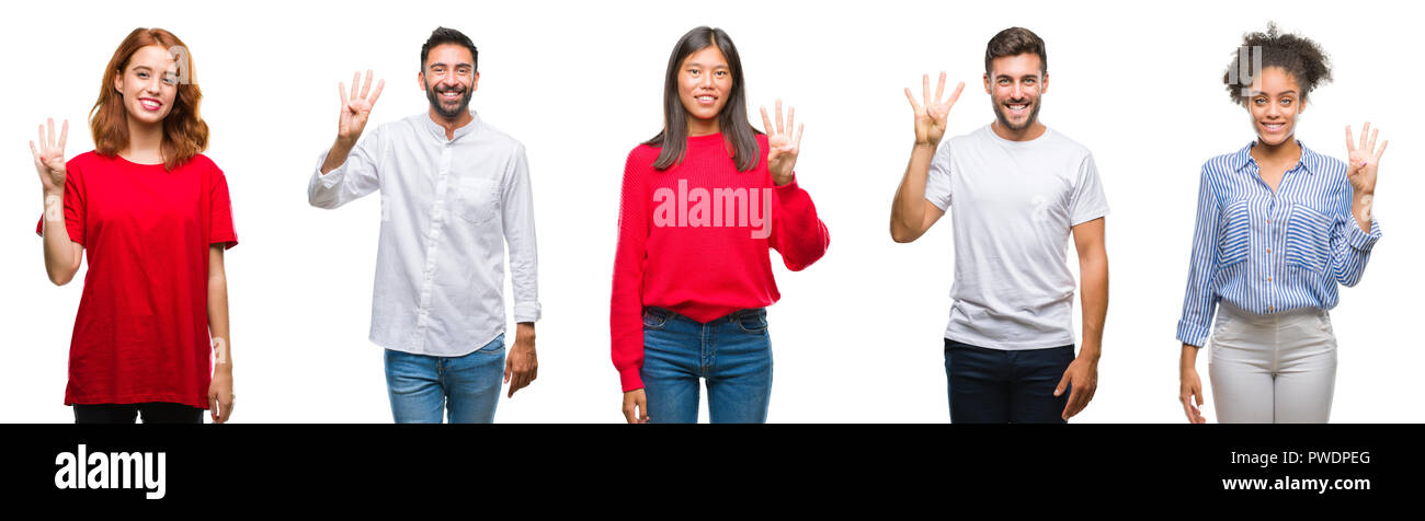 Collage of group chinese, indian, hispanic people over isolated ...