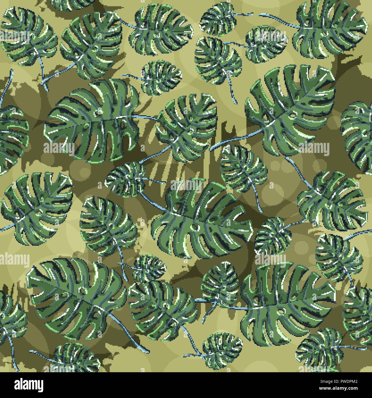 Monstera plant leaves Vector seamless pattern with floral elements ...