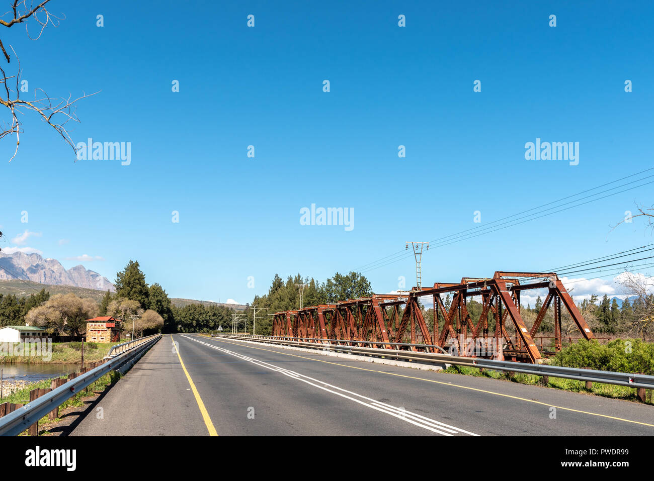 The road bridge and historic railway bridge over the Breede River at ...