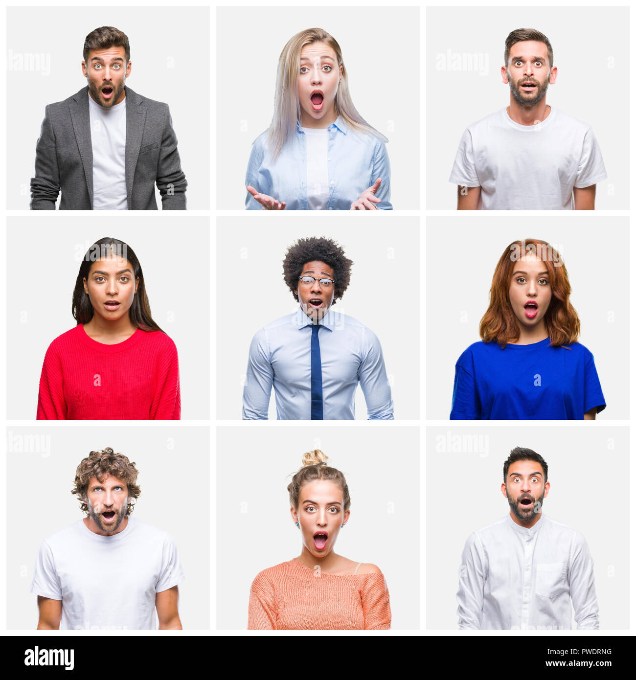 Collage of group of young people woman and men over isolated background ...