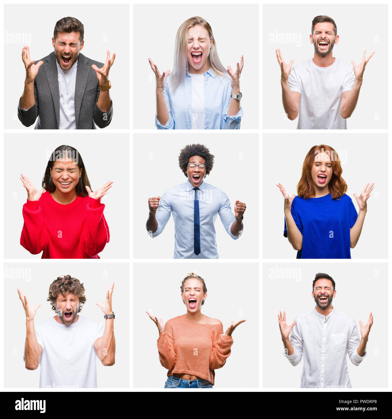 Collage of group of young people woman and men over isolated background ...
