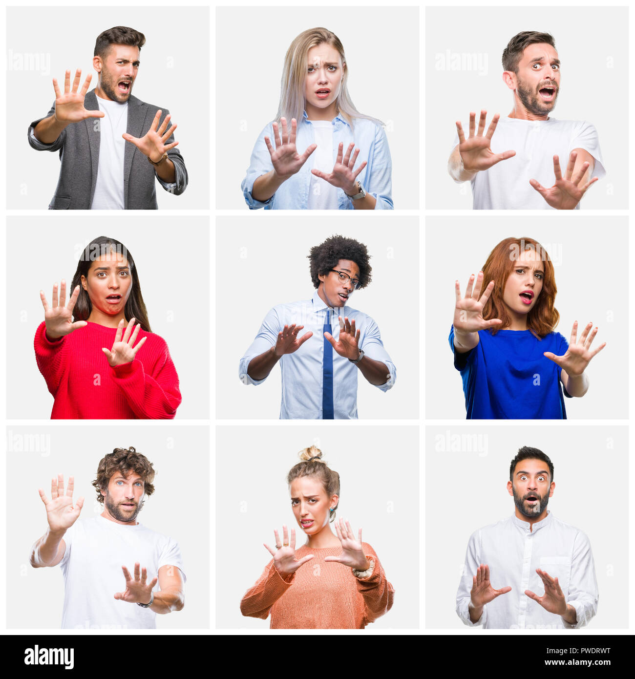 Collage of group of young people woman and men over isolated background ...