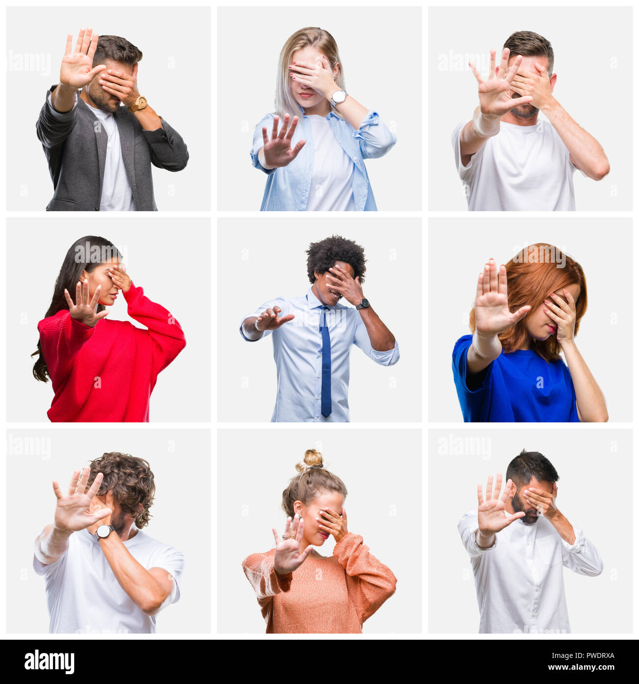 Collage of group of young people woman and men over isolated background ...
