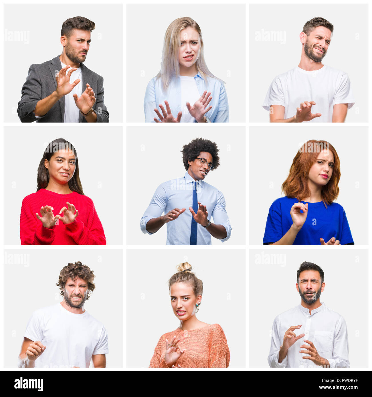 Collage of group of young people woman and men over isolated background ...