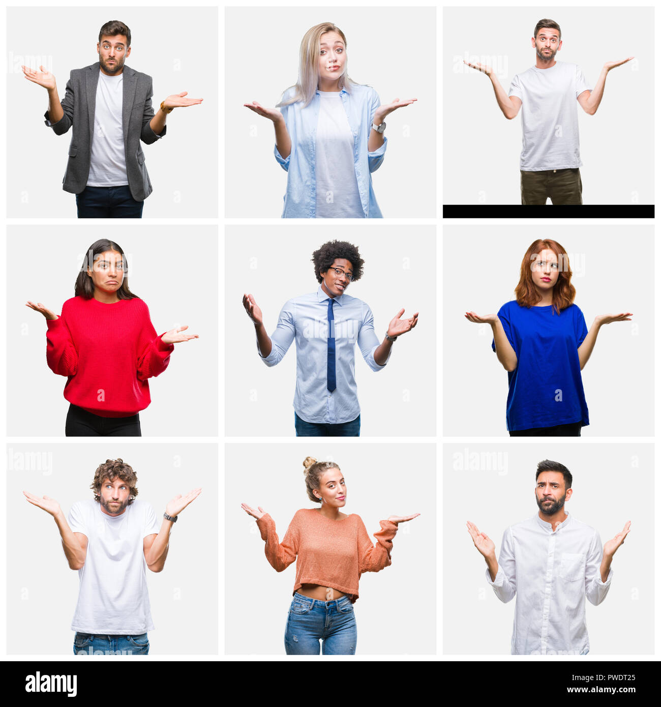 Collage of group of young people woman and men over isolated background ...