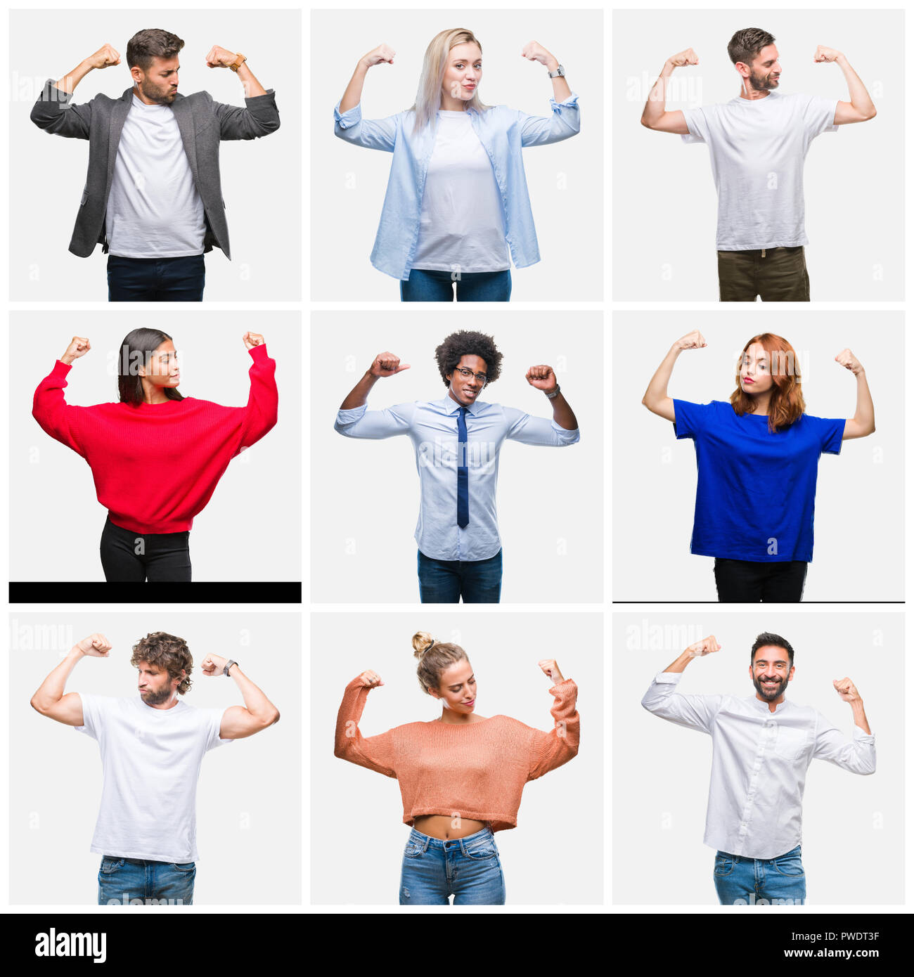 Collage of group of young people woman and men over isolated background ...