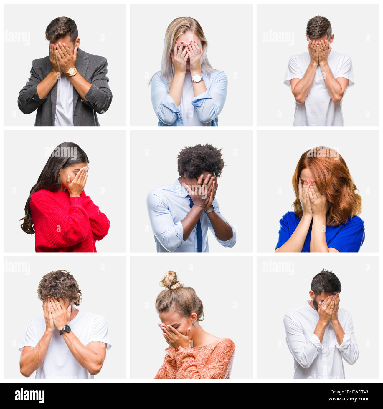 Collage of group of young people woman and men over isolated background ...
