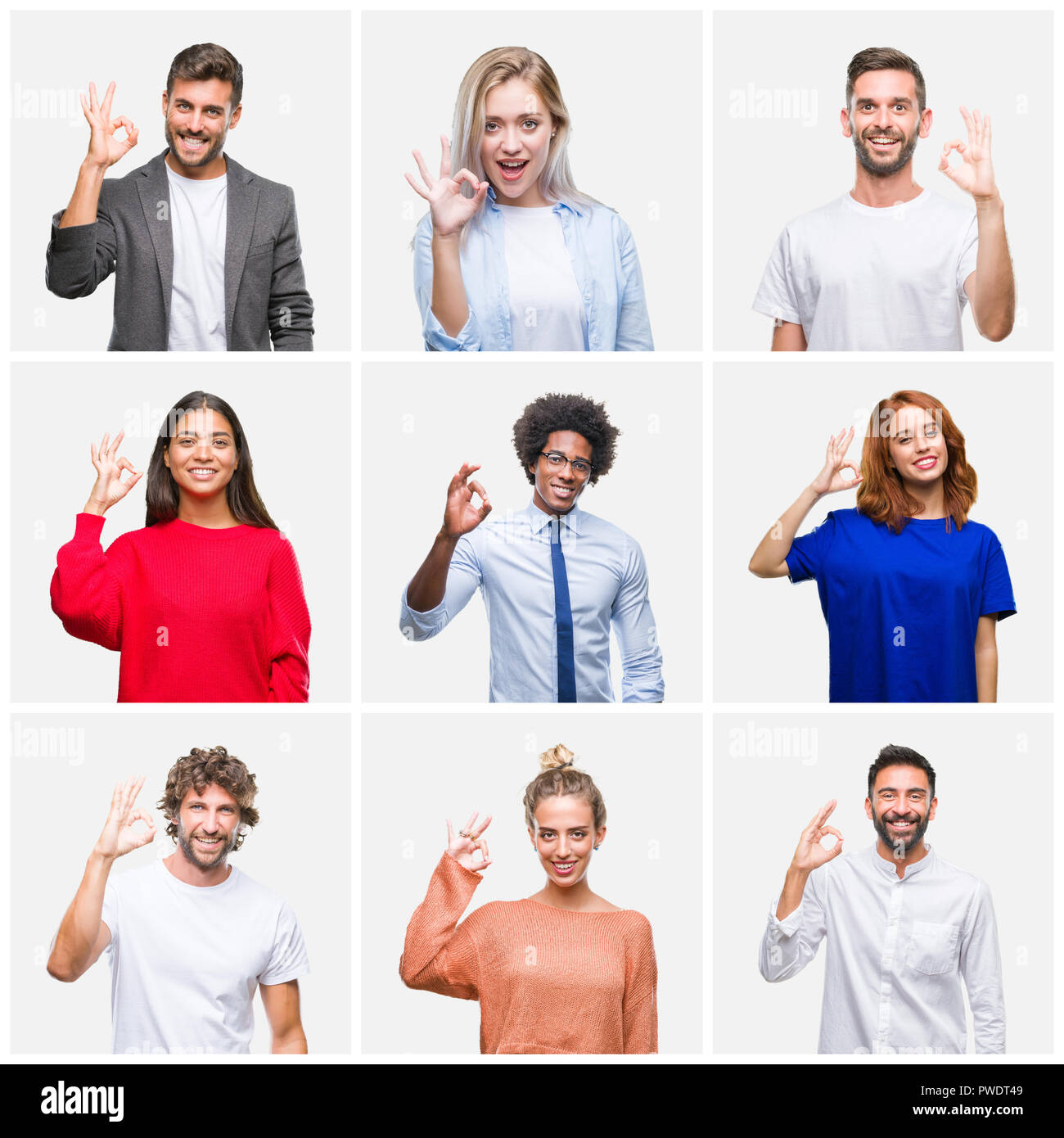 Collage of group of young people woman and men over isolated background ...