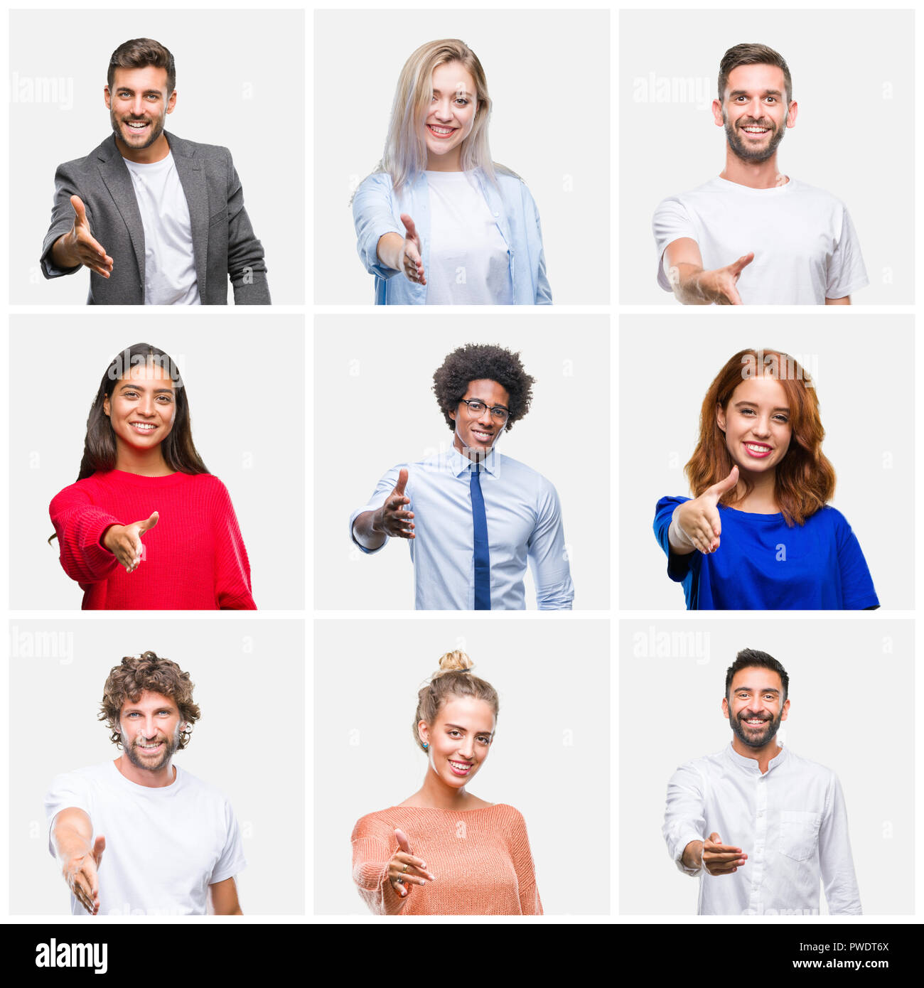 Collage of group of young people woman and men over isolated background ...